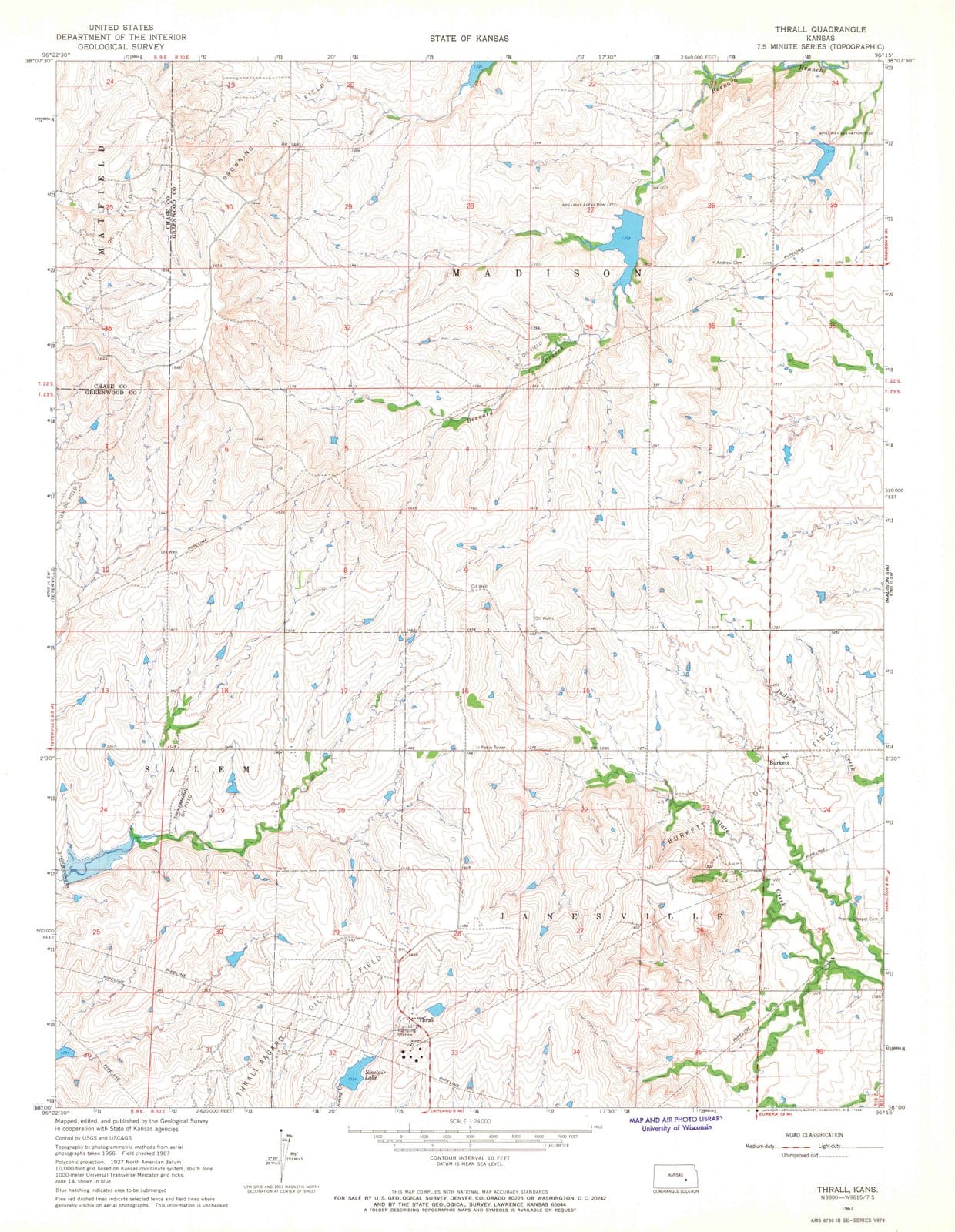 1967 Thrall, KS - Kansas - USGS Topographic Map – Historic Pictoric