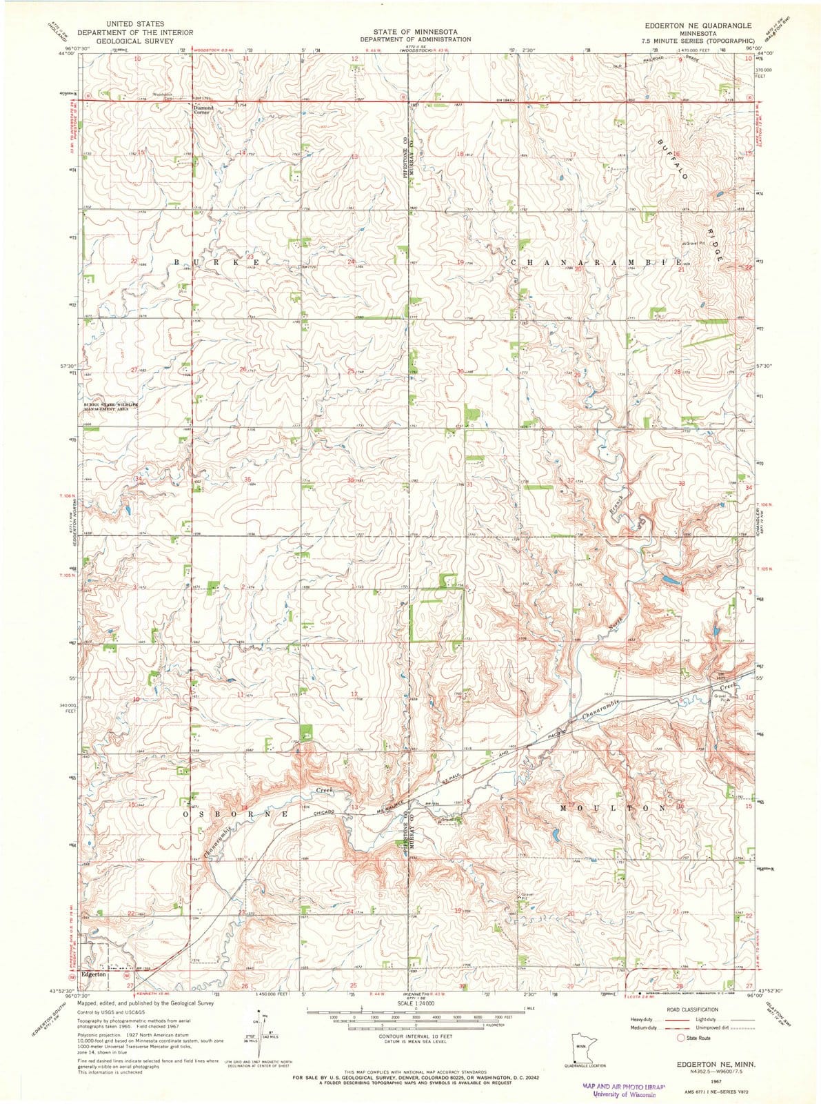 1967 Edgerton, MN - Minnesota - USGS Topographic Map – Historic Pictoric