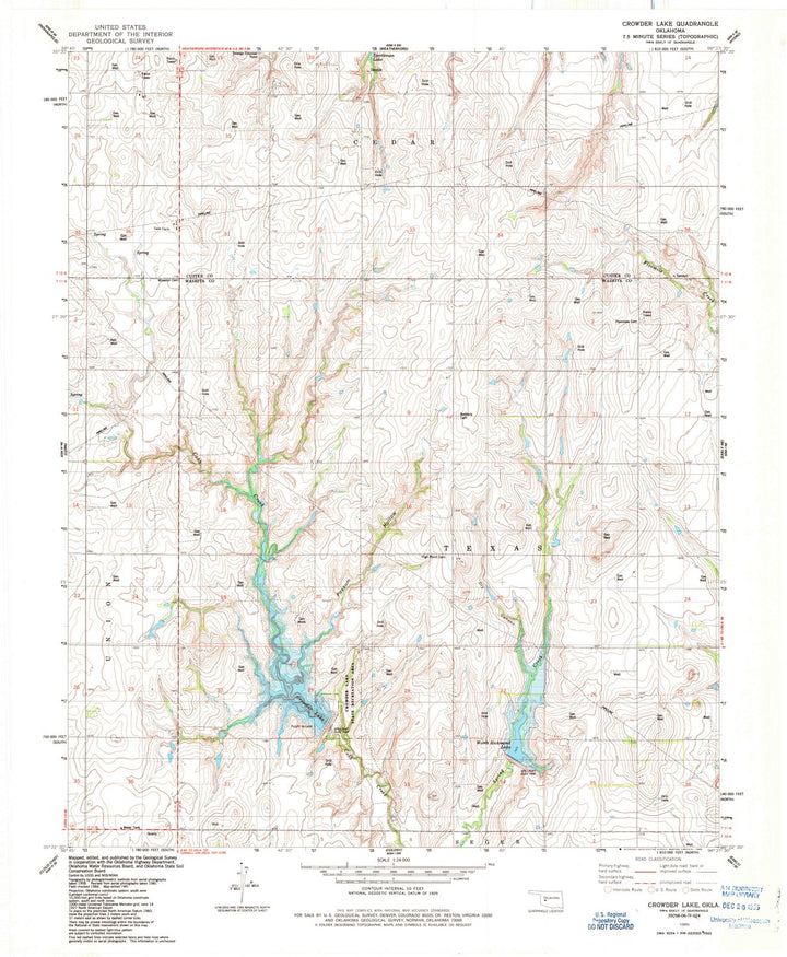 1985 Crowder Lake, OK - Oklahoma - USGS Topographic Map – Historic Pictoric