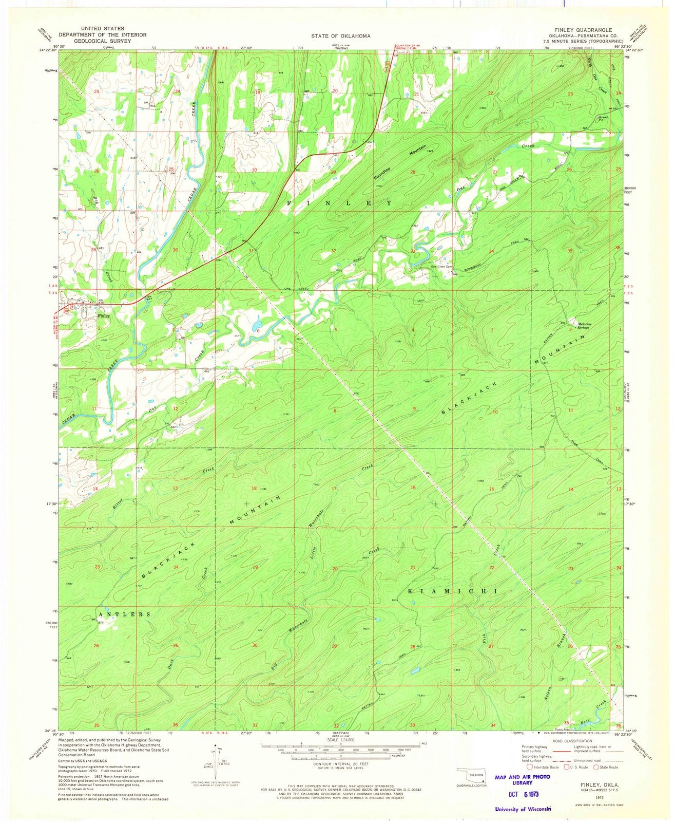 1972 Finley, OK - Oklahoma - USGS Topographic Map - Historic Pictoric