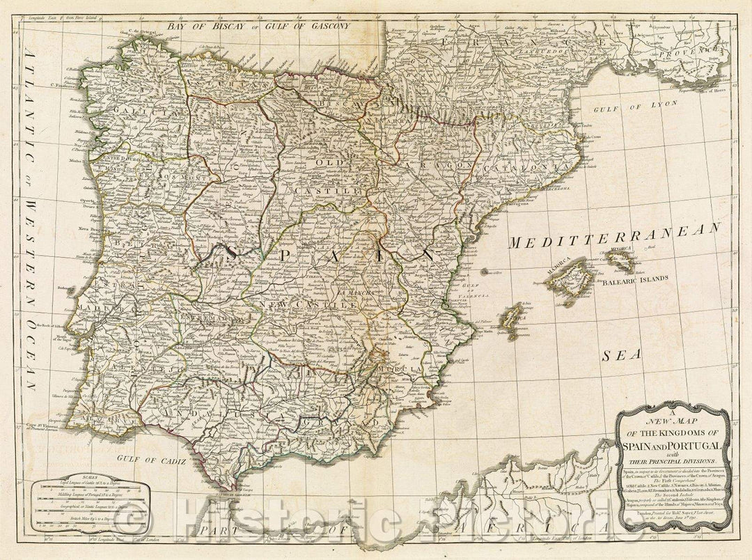Historic Map : A New Map of the Kingdoms of Spain and Portugal with th ...