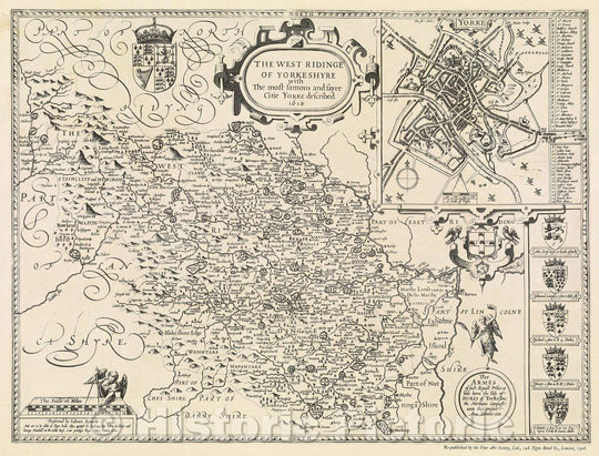 Historic Map : The West Ridinge of Yorkshyre with the most famous and ...