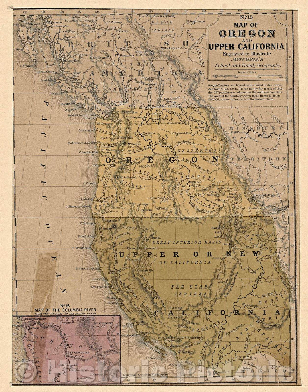 Historic Map : Map of Oregon and Upper California, 1846 , Vintage Wall ...