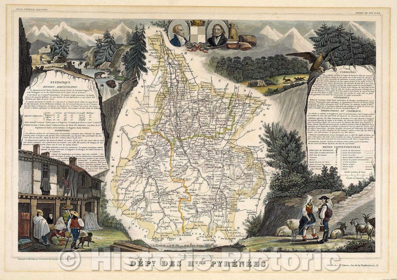 Historic Map : Dept. des Htes. Pyrenees, 1840 , Vintage Wall Art ...
