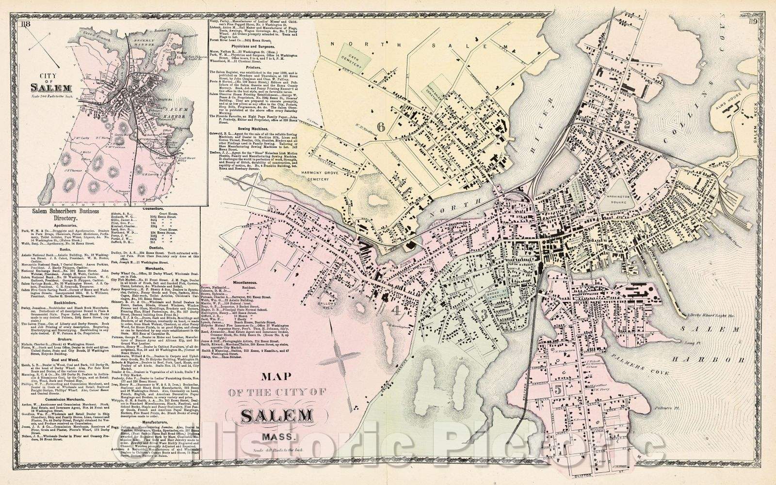 Historic Map : Map of the city of Salem Mass., 1872 , Vintage Wall Art ...
