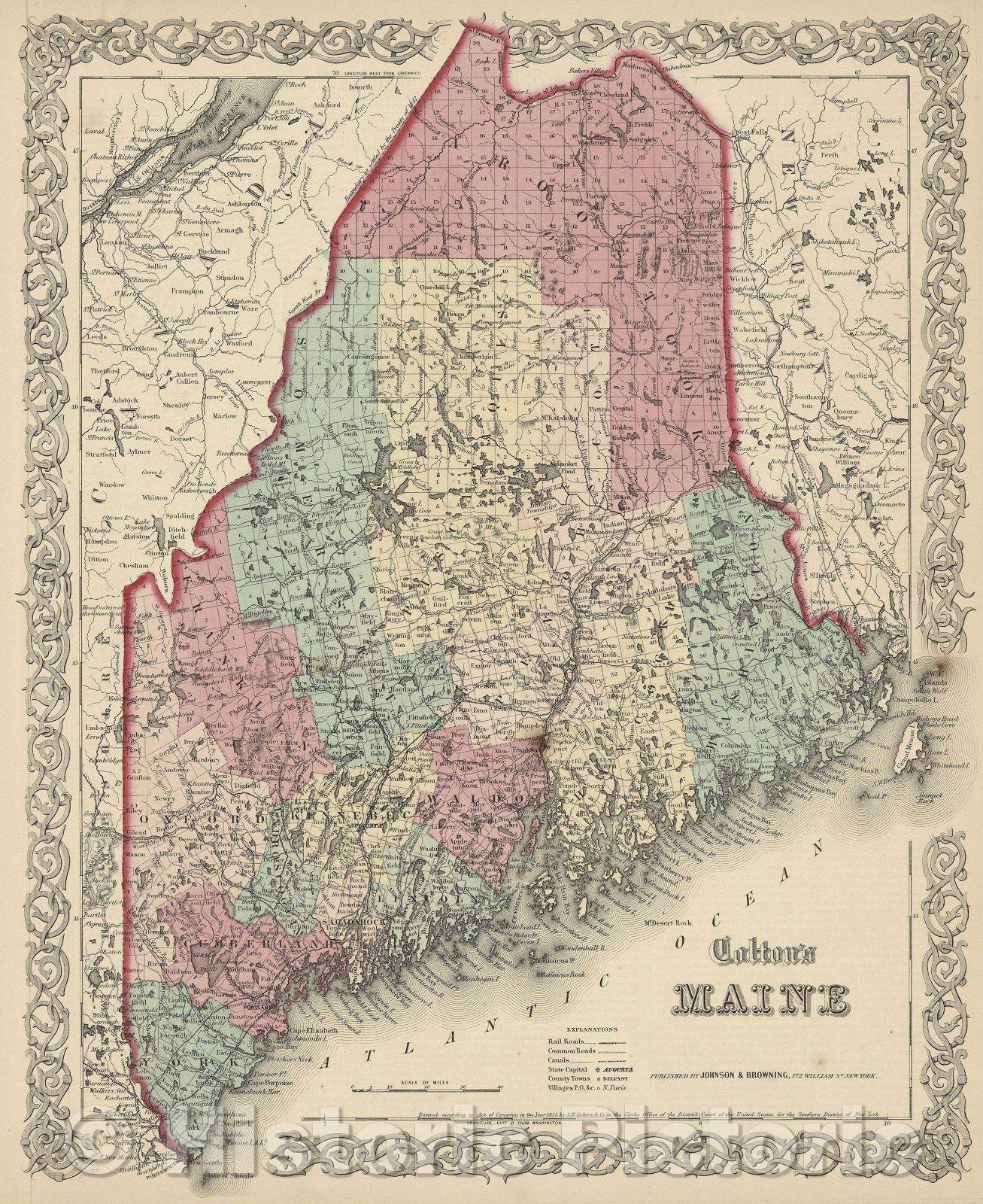Historic Map : Colton's Maine, 1855 , Vintage Wall Art , v2 – Historic ...