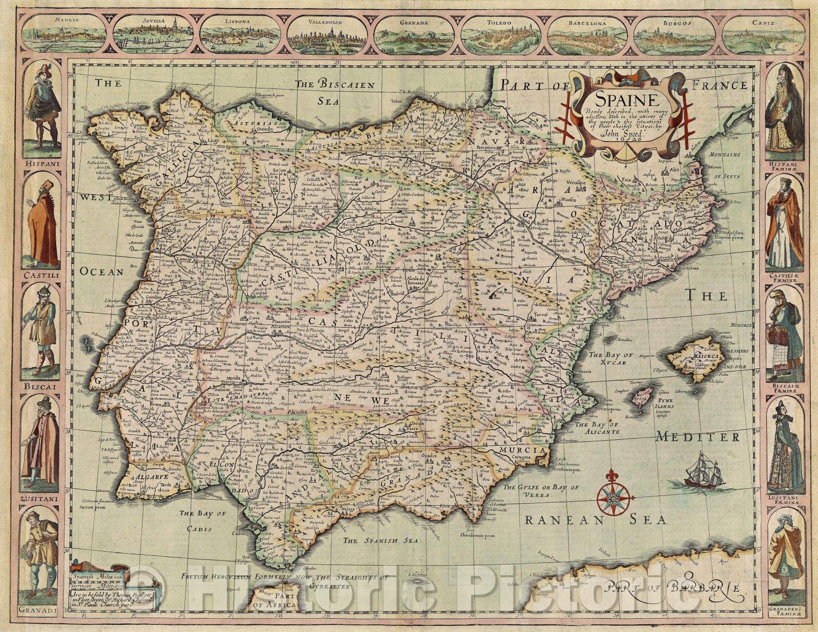 Historic Map : Spaine Newly described with many adictions, both in the ...