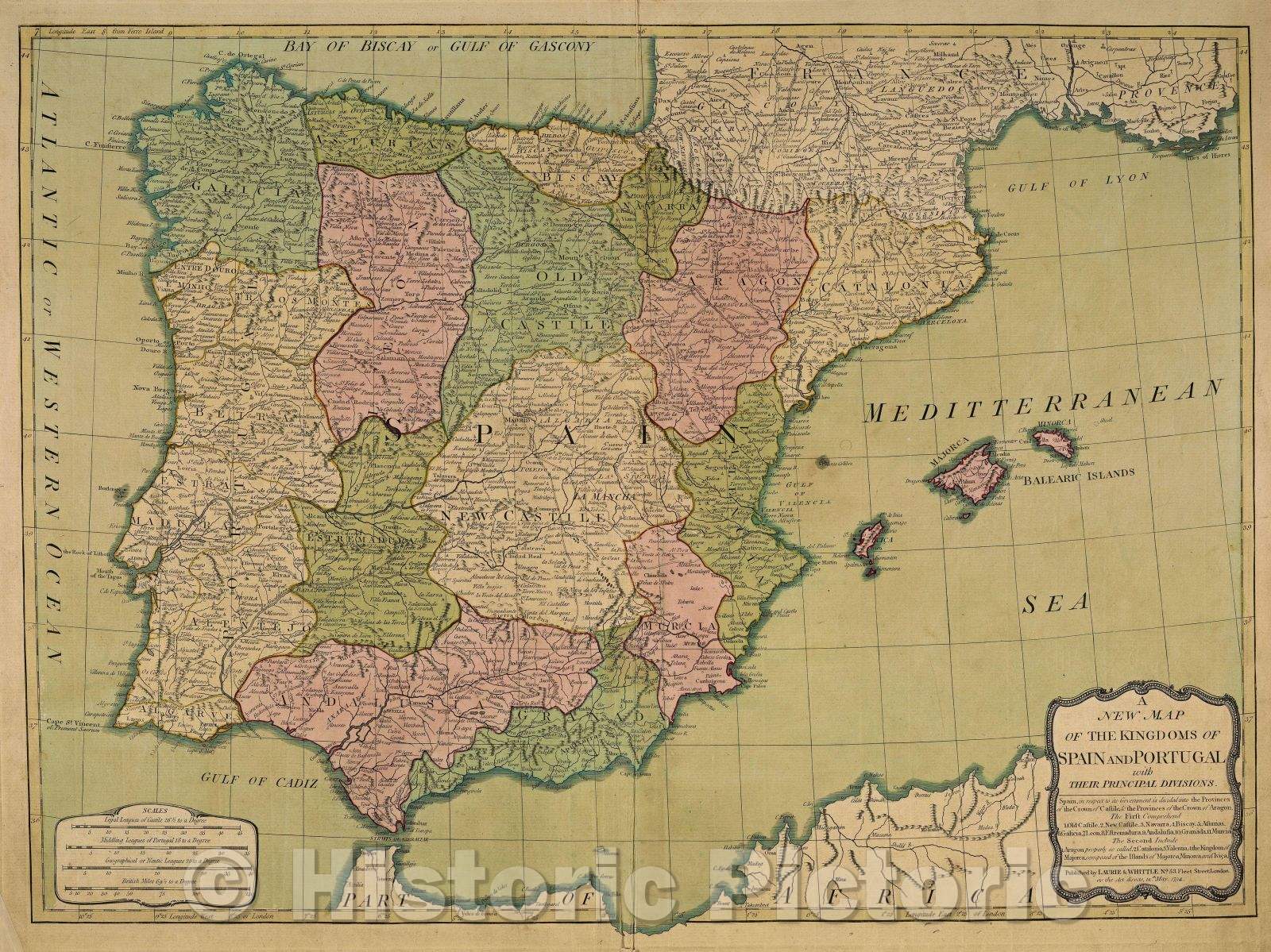Historic Map : A New Map of the Kingdoms of Spain and Portugal with Th ...