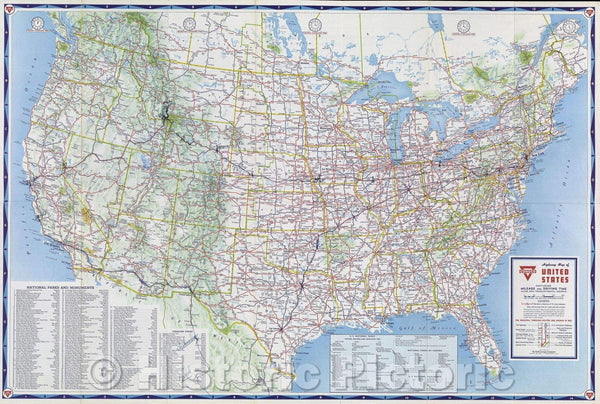 Historic Map : Conoco Highway Map of United States, 1950 , Vintage Wal ...