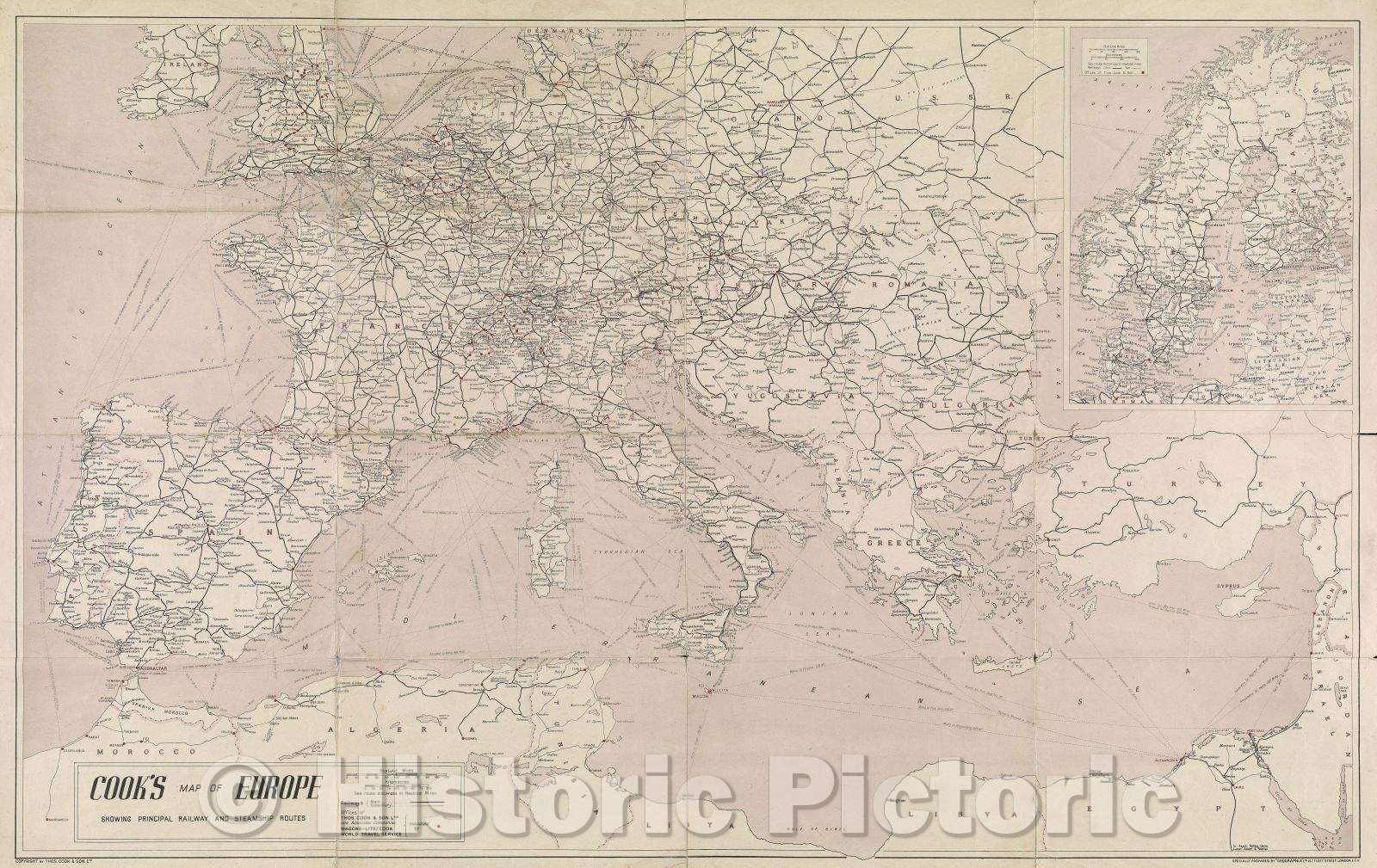 Historic Map : Cook's Map of Europe Showing Principal Railway and Stea ...