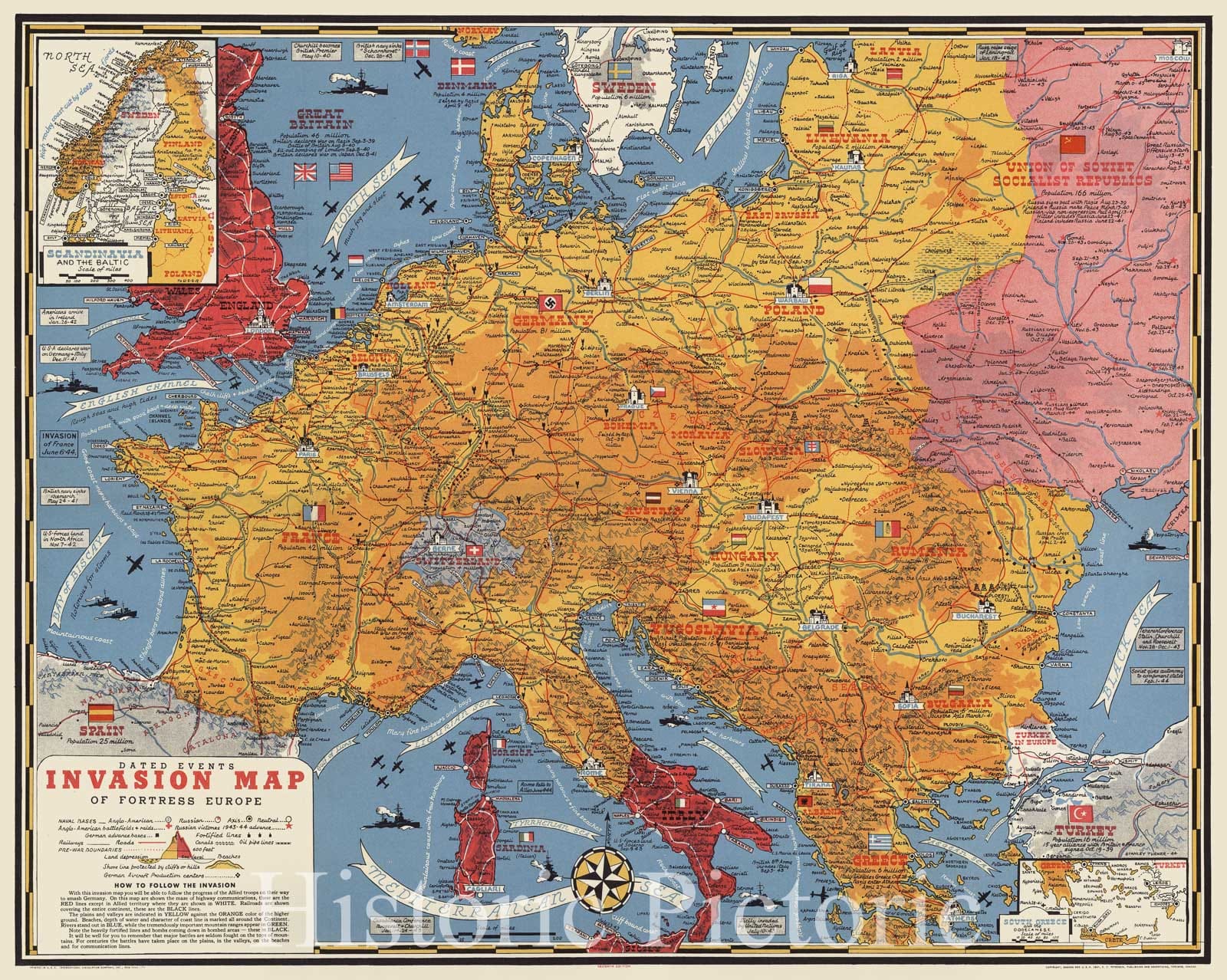 Historic Map : New Dated Events World War Map, 1944 , Vintage Wall Art ...