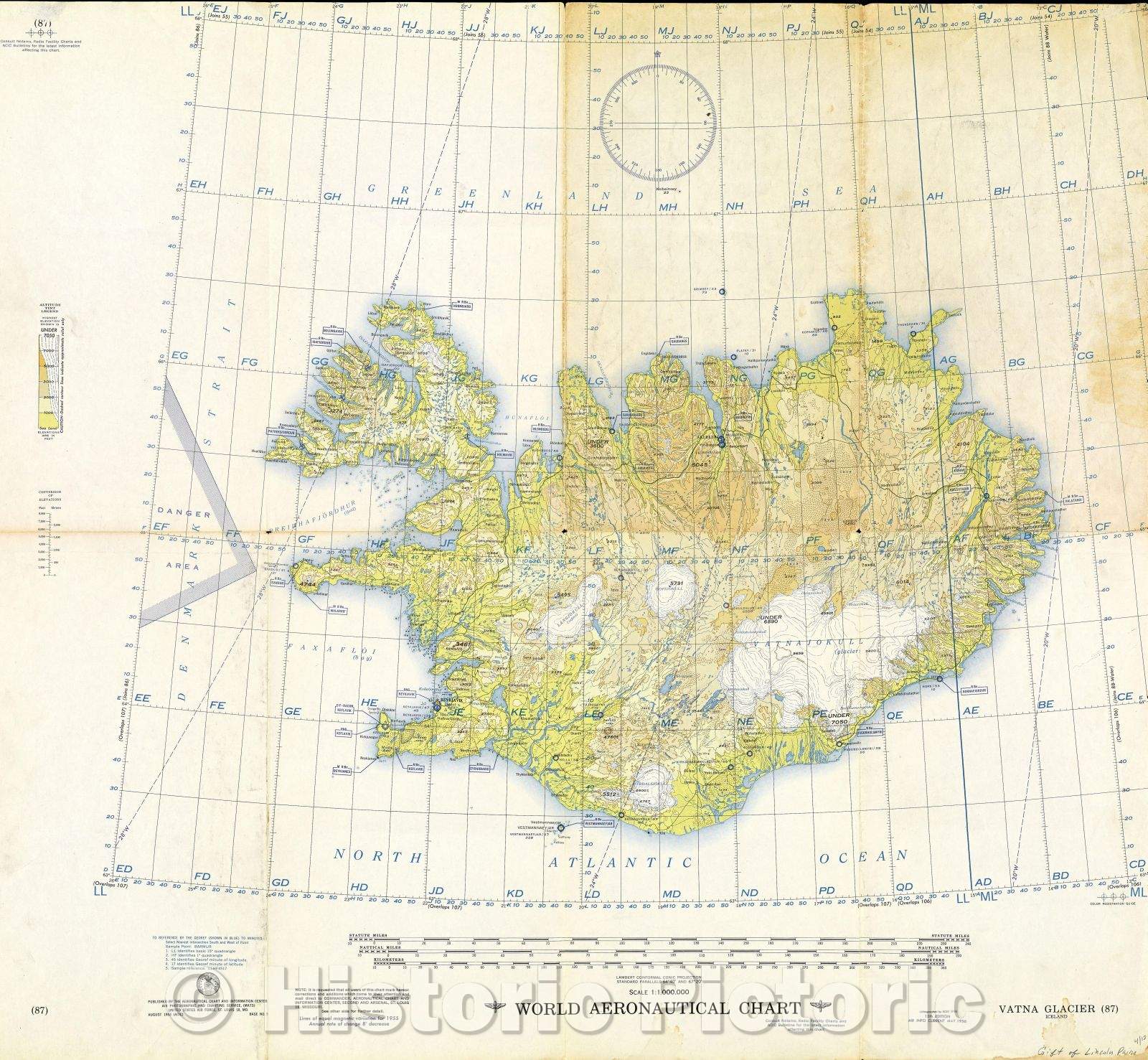 Historic Map : World aeronautical chart. Vatna Glacier, 1956 , Vintage ...