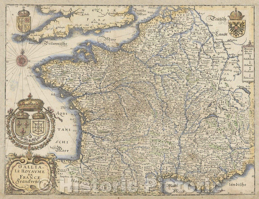 Historic Map : Gallia. Le Royaume de France. Frankreich., 1640 , Vinta ...