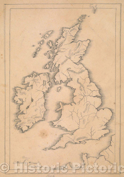 Historic Map : Manuscript pencil drawing of a map of Great Britain, 18 ...