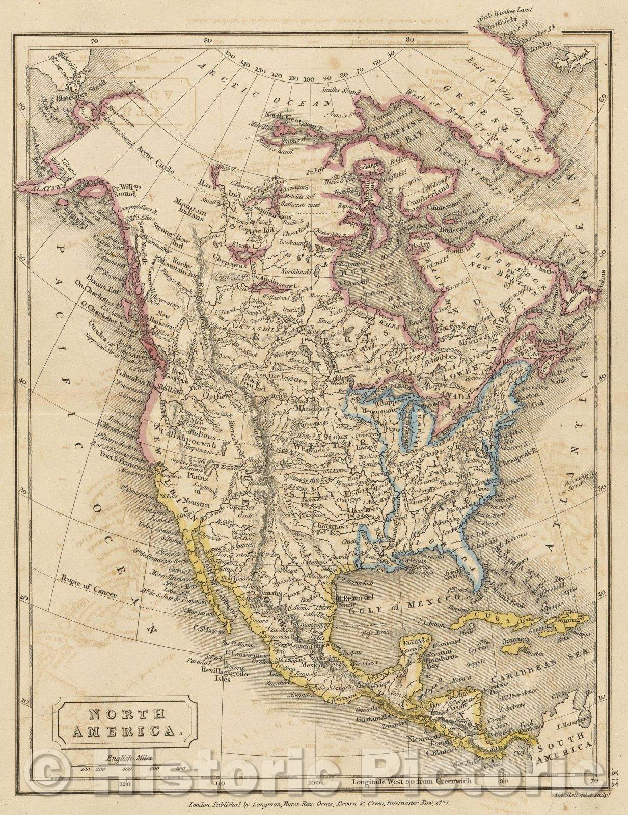 Historic Map : North America, 1824 , Vintage Wall Art – Historic Pictoric