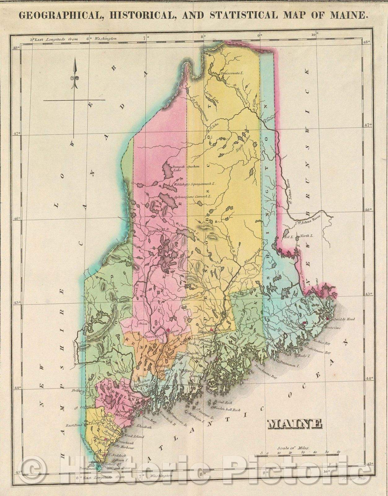 Historic Map : Geographical, Historical, and Statistical Map of Maine ...