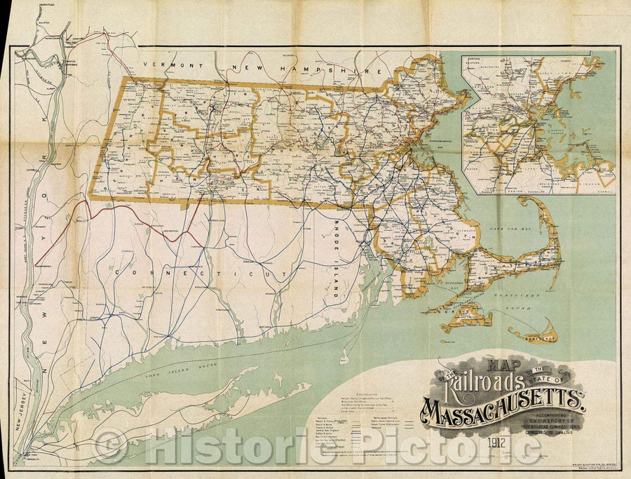 Historic Map : Map of the Railroads of the State of Massachusetts. 191 ...