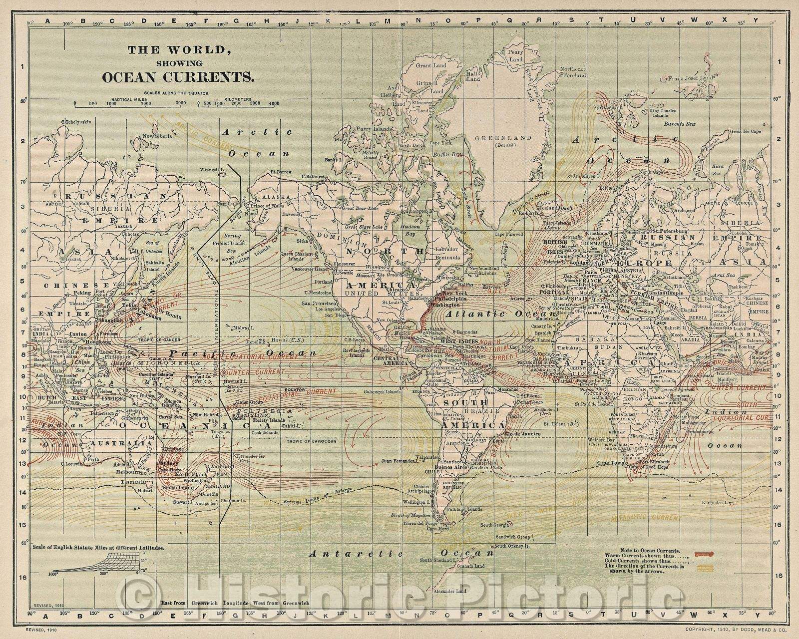 Historic Map : The World, showing Ocean Currents, 1910 , Vintage Wall ...