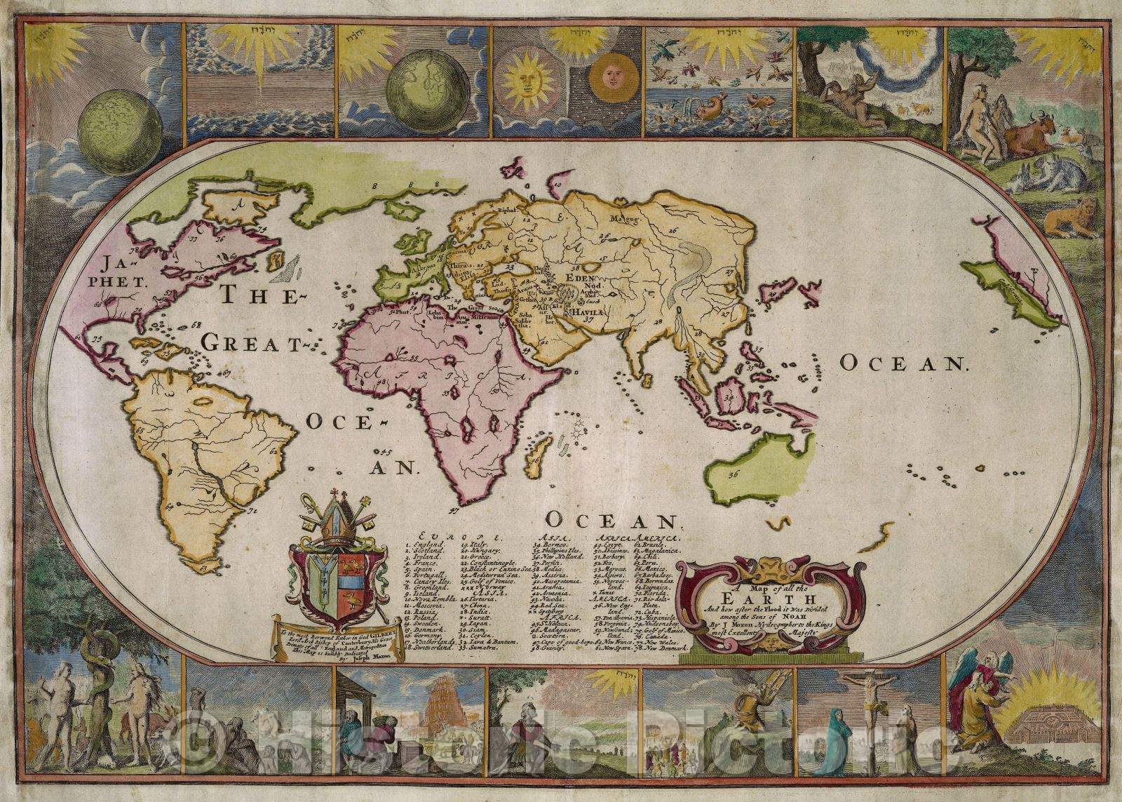 Historic Map : Map of all the earth and how after the flood it was div ...