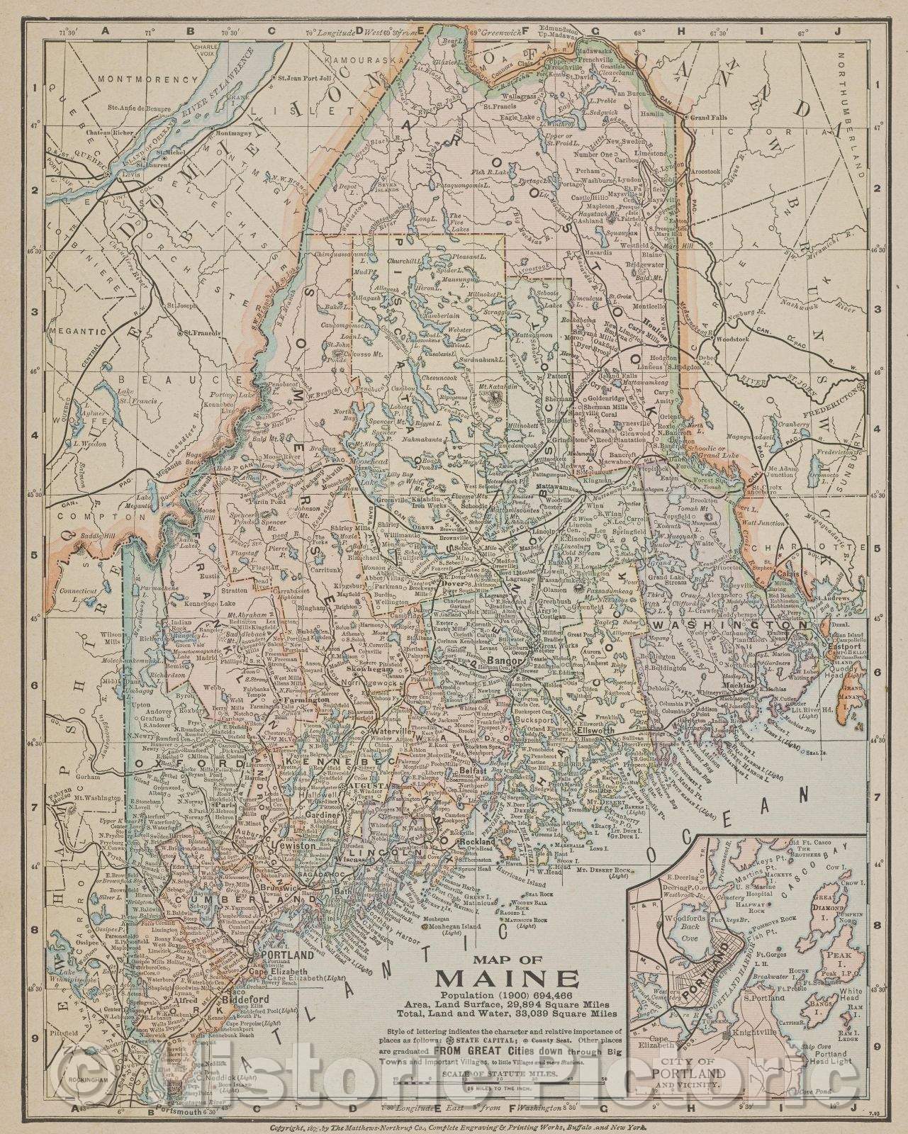 Historic Map : Map of Maine., 1895 , Vintage Wall Art – Historic Pictoric