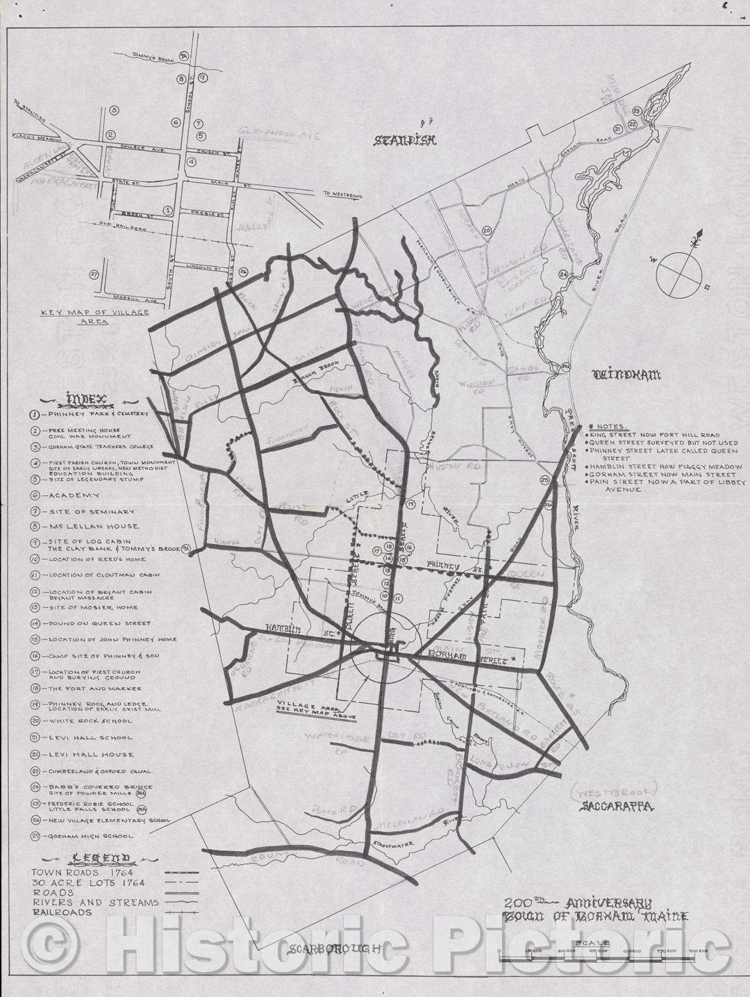 Historic Map : 200th Anniversary Town of Gorham Maine, 1964 , Vintage ...