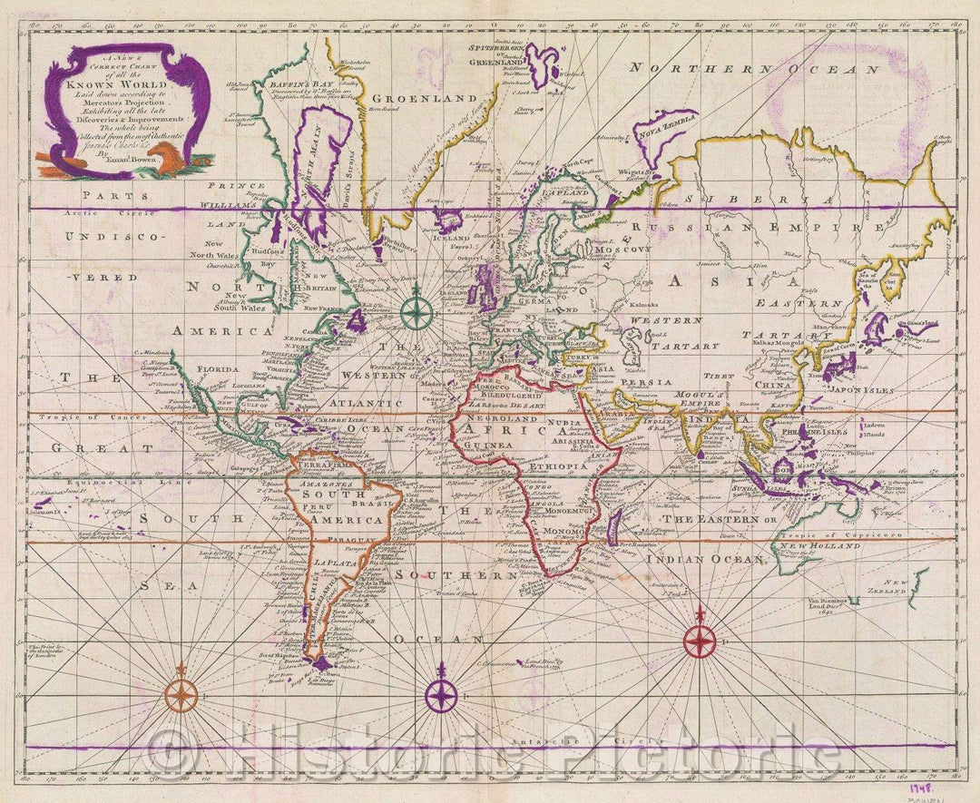 Historic Map : A New and Correct Chart of all the Known World Laid dow ...