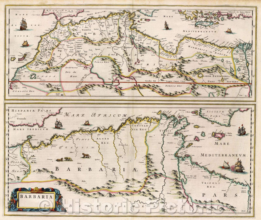 Historic Map : Barbaria, c. 1664 , Vintage Wall Art – Historic Pictoric