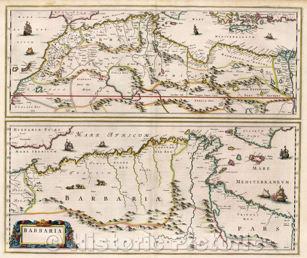 Historic Map : Barbaria, c. 1664 , Vintage Wall Art - Historic Pictoric