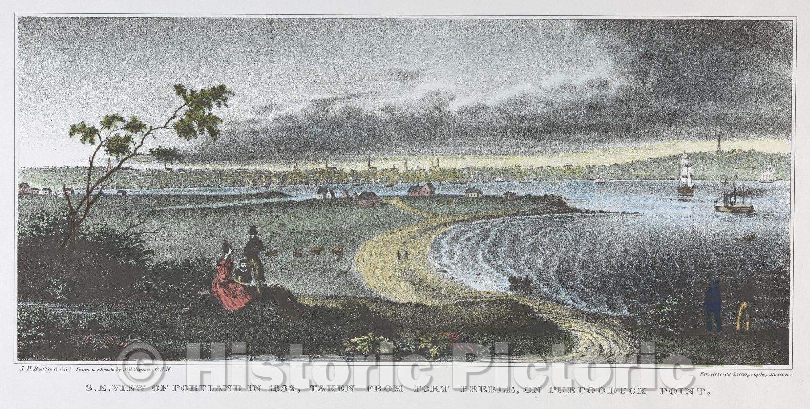 Historic Map : S.E. view of Portland in 1832, taken from Fort Preble ...