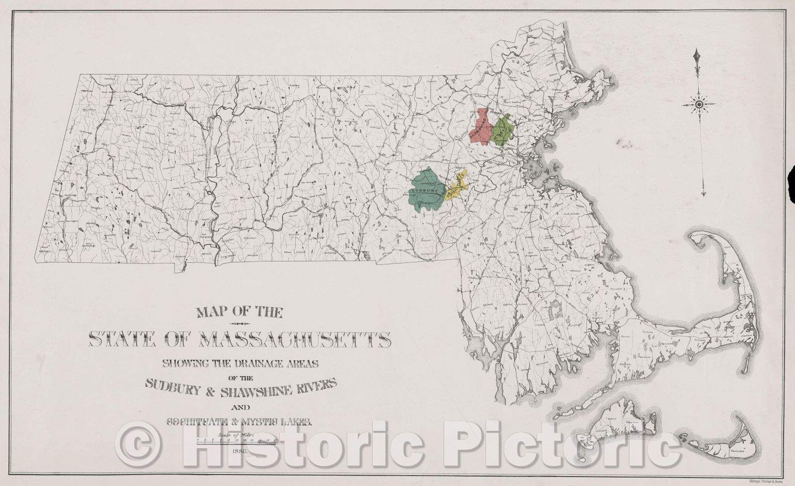 Historic Map : Map of the State of Massachusetts showing the drainage ...