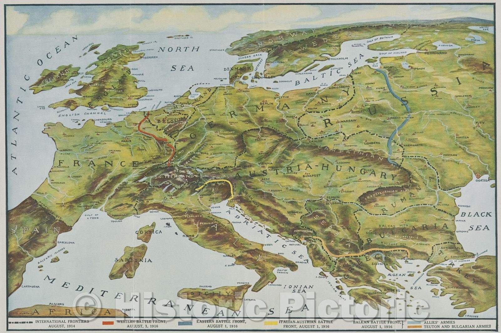 Historic Map : WW1 Zone Maps, 1916 , Vintage Wall Art - Historic Pictoric