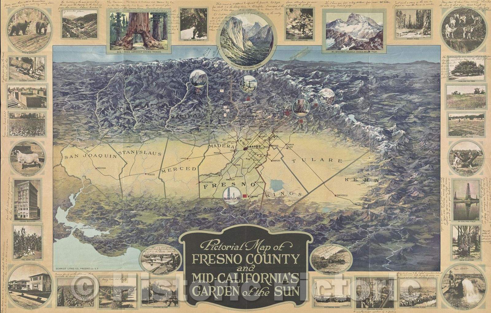 Historic Map : Pictorial Map of Fresno County and Mid-California's Gar ...