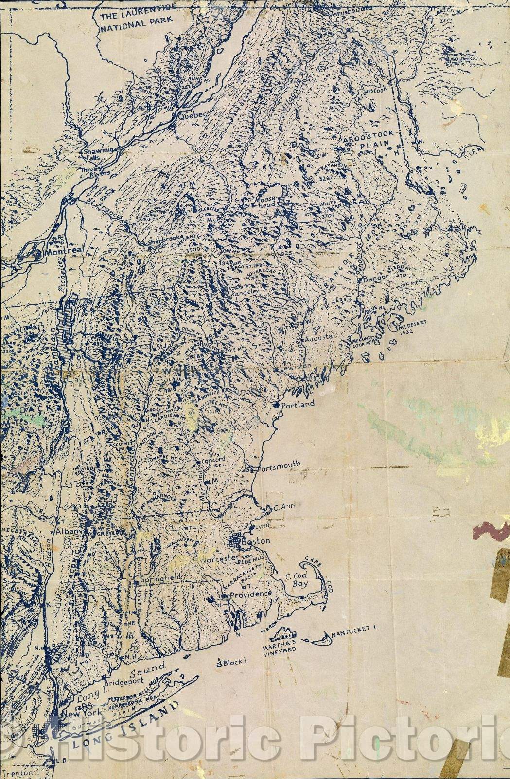 Historic Map : Untitled topographic map of New England, c. 1930 , Vint ...