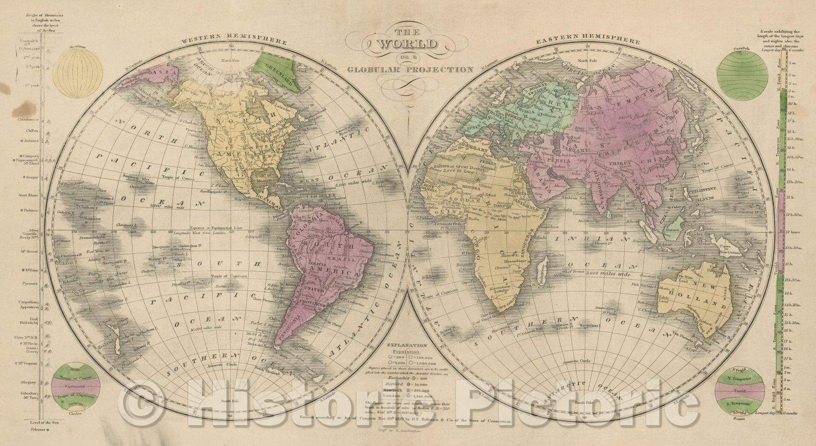 Historic Map : The World on a globular projection, 1837, Vintage Wall ...