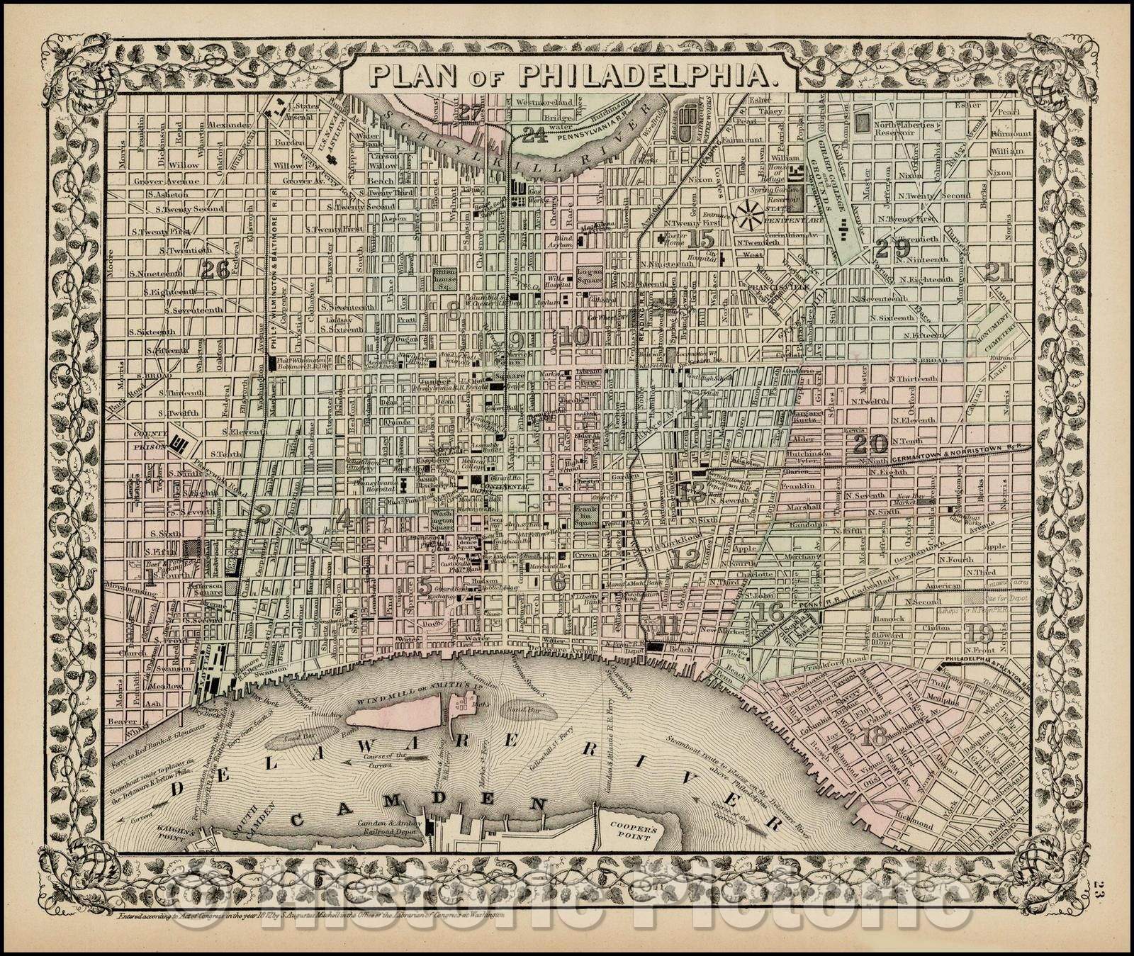 Historic Map - Plan of Philadelphia, 1870, Samuel Augustus Mitchell Jr ...