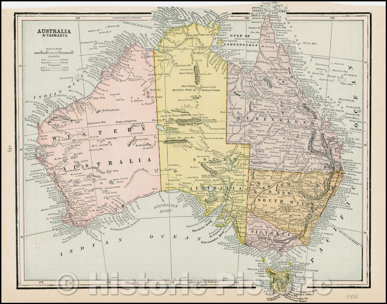 Historic Map - Australia, 1892, George F. Cram - Vintage Wall Art ...