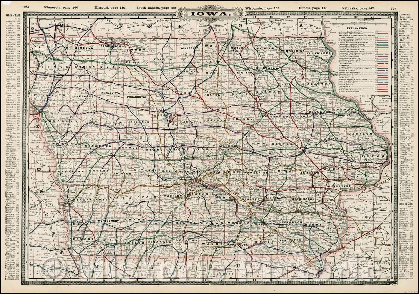 Historic Map - Iowa, 1899, George F. Cram - Vintage Wall Art – Historic ...