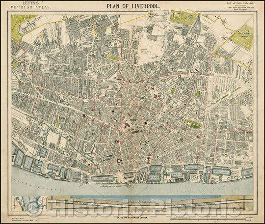 Historic Map - Plan of Liverpool, 1875, Letts & Son - Vintage Wall Art ...