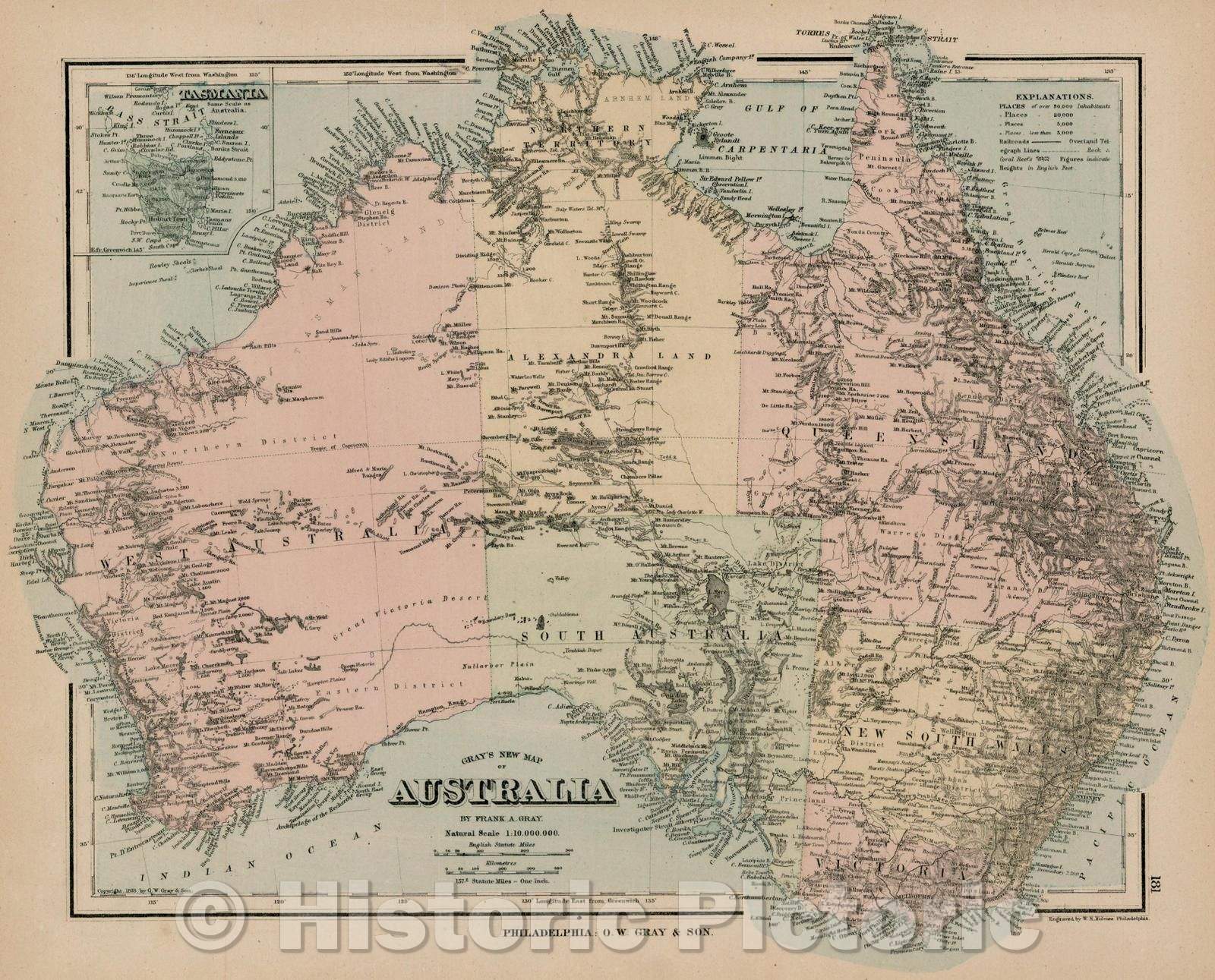 Historic Map - Gray's New Map of Australia, 1879, O.W. Gray - Vintage ...