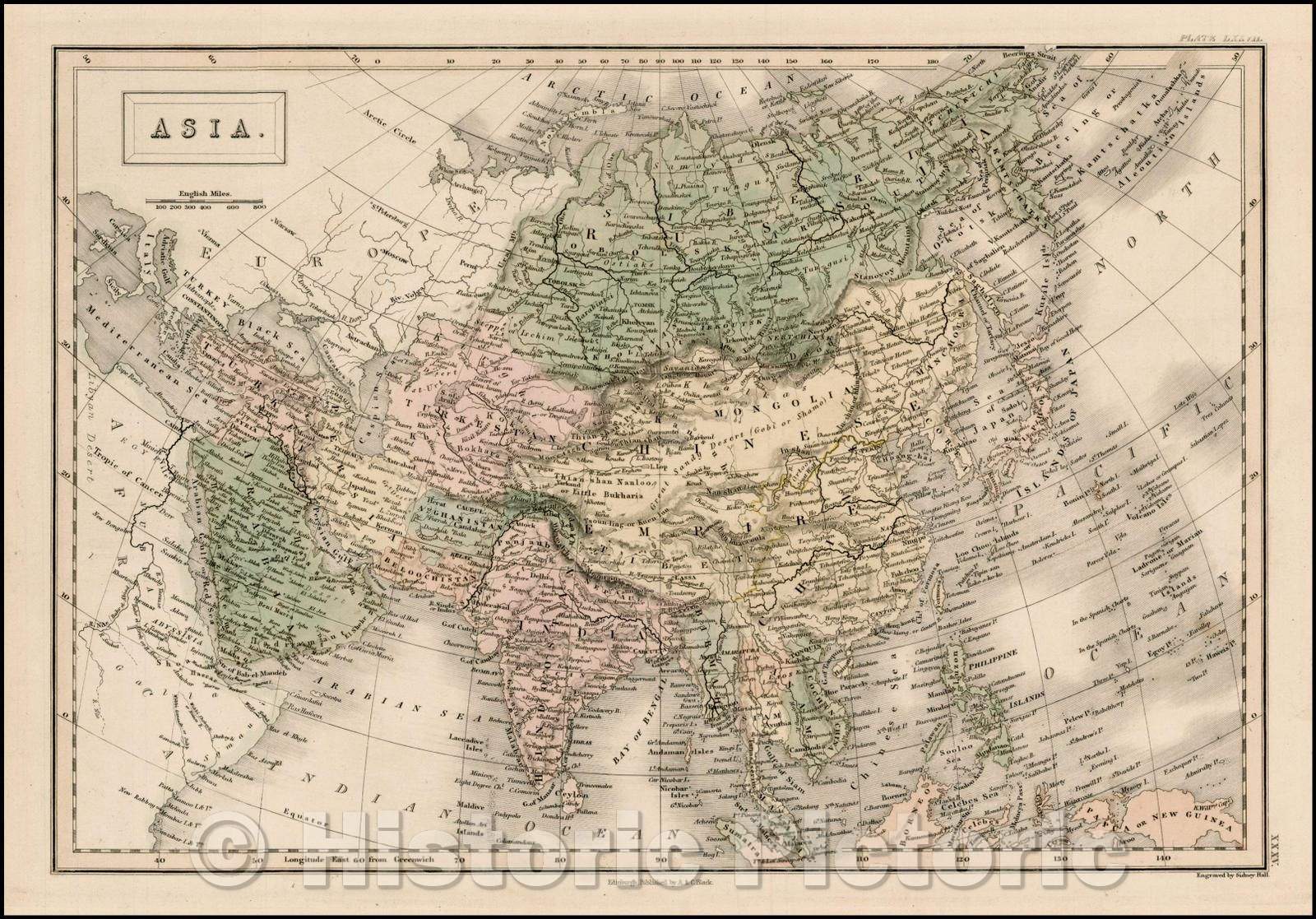 Historic Map - Asia, 1849, Adam & Charles Black - Vintage Wall Art ...