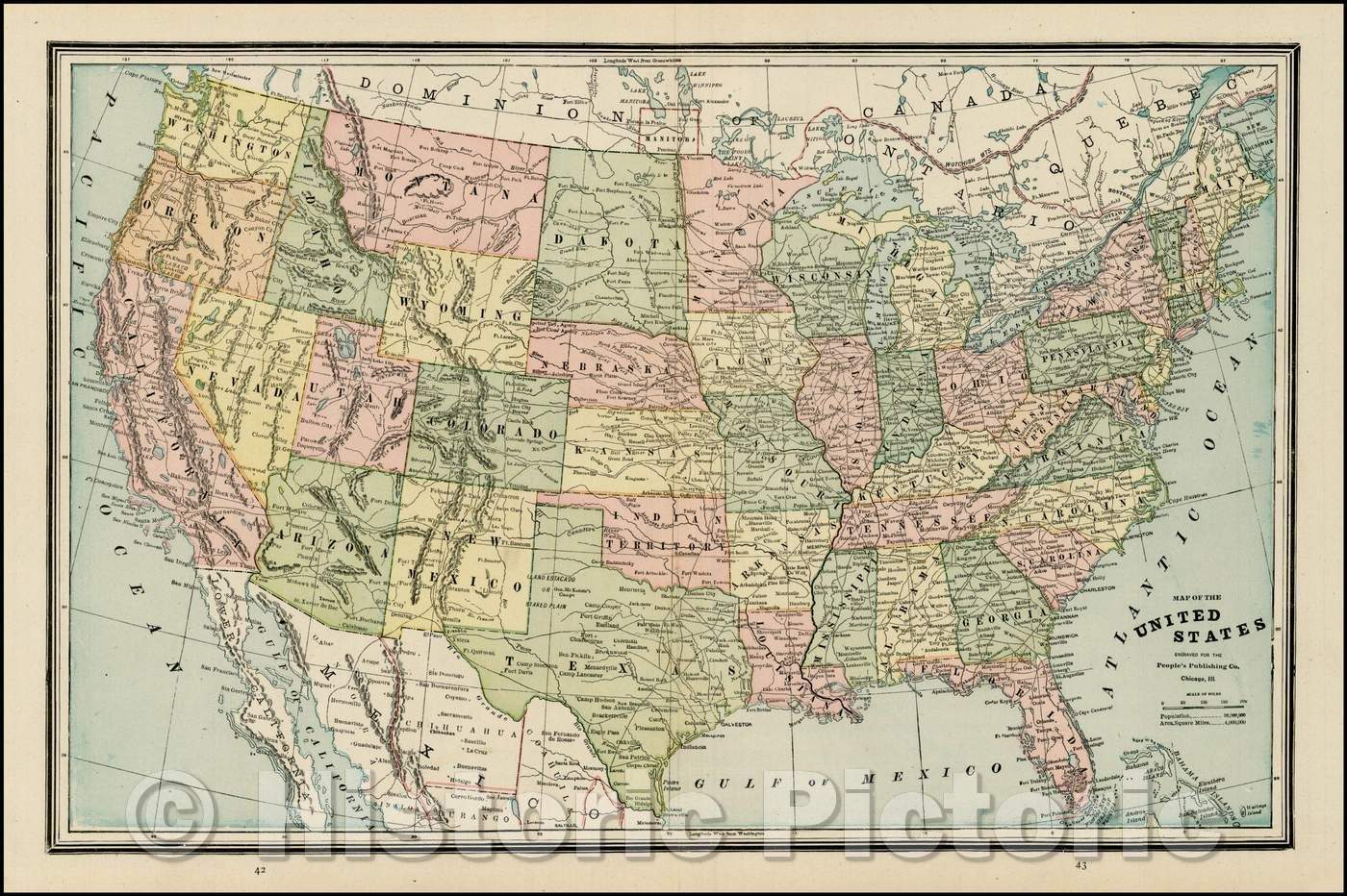 Historic Map - Map of the United States, 1892, George F. Cram - Vintag ...