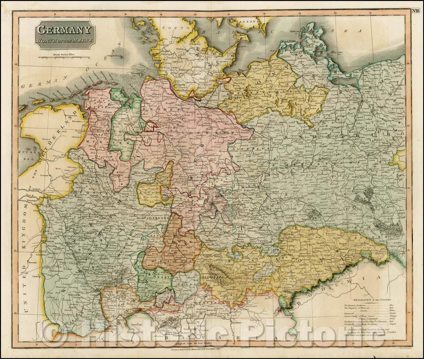 Historic Map - Germany North of the Maine, 1817, John Thomson - Vintag ...