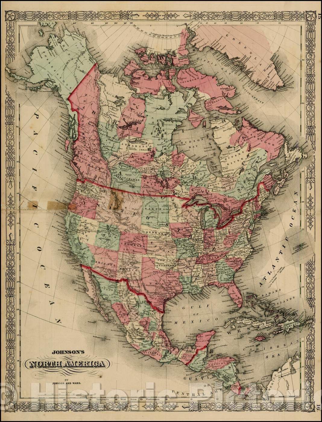 Historic Map - Johnson's North America, 1863, Benjamin Ward v1 ...