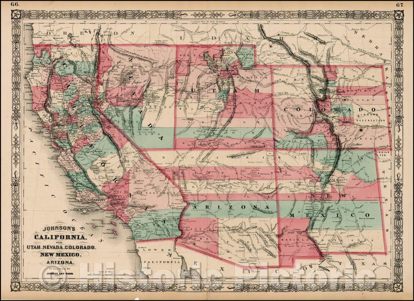 Historic Map - Johnson's California, with Territories of Utah, Nevada ...