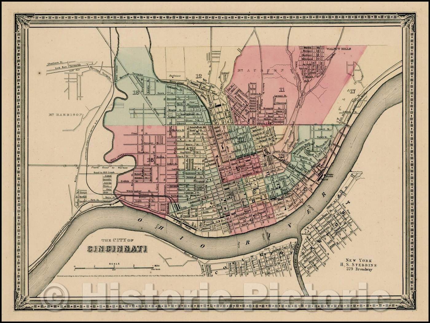 Historic Map - The City of Cincinnati, 1868, H.S. Stebbins - Vintage W ...