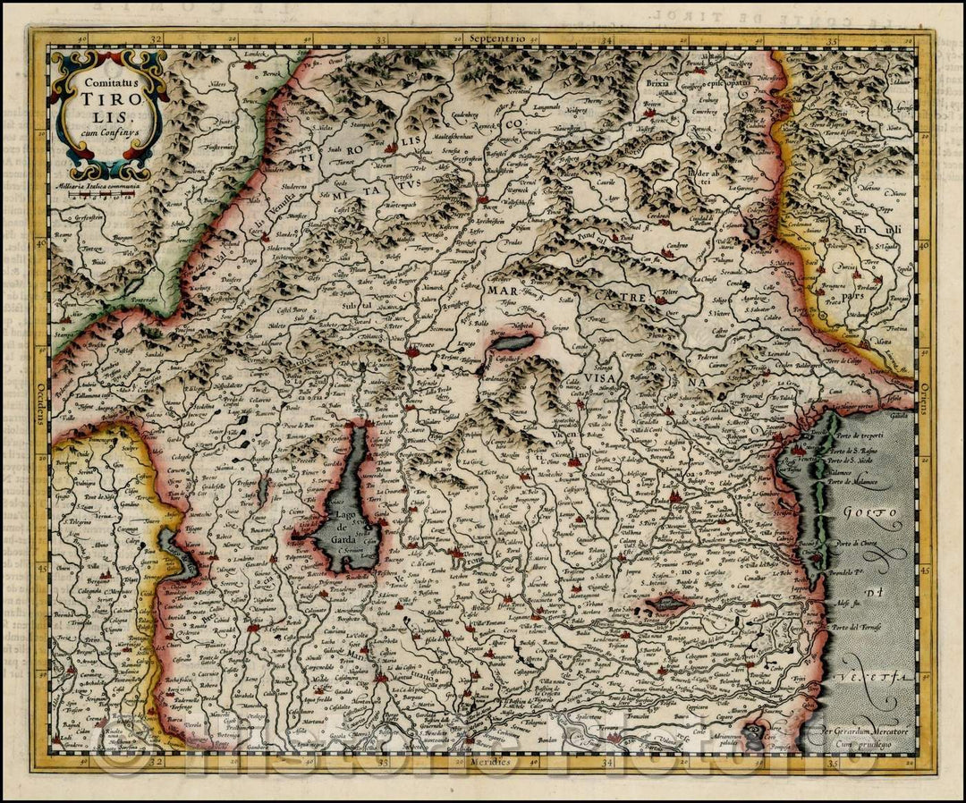 Historic Map - Comitatus Tirolis cum Confinys/Map of the Italian Alps ...