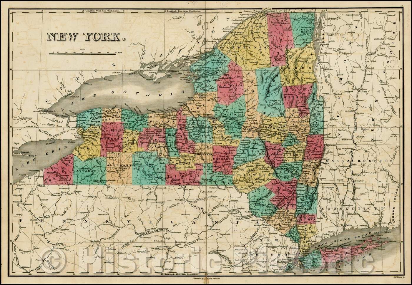 Historic Map - New York, 1830, Anthony Finley - Vintage Wall Art ...