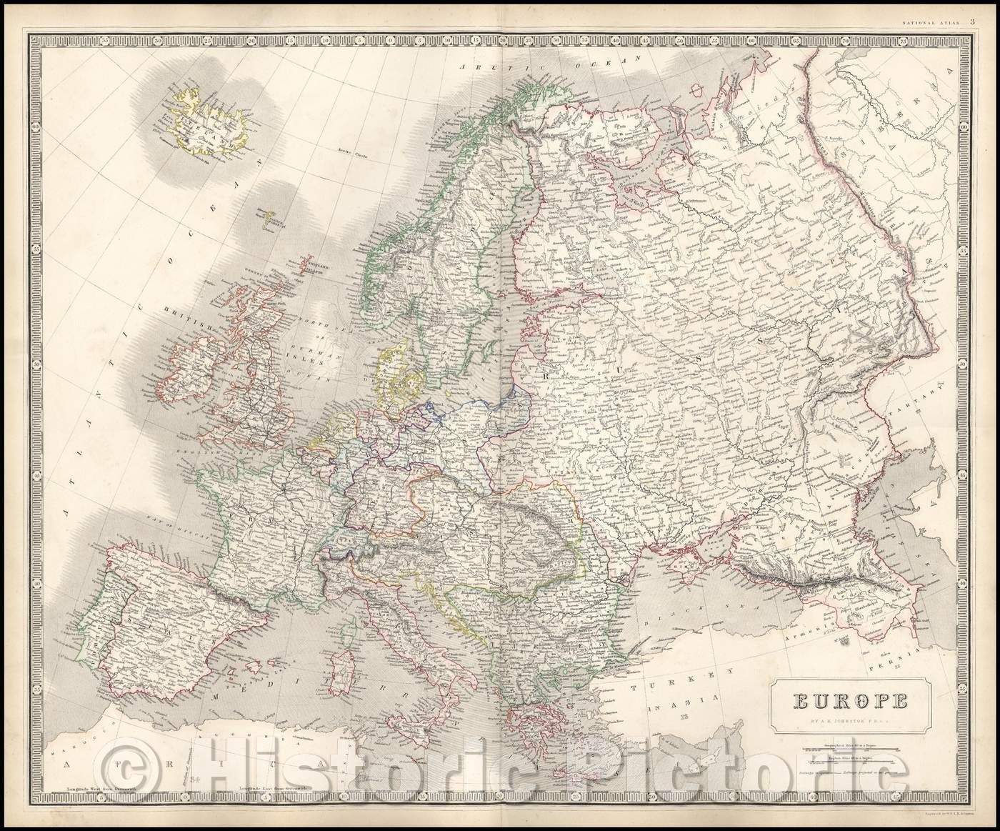 Historic Map - Europe, 1845, W. & A.K. Johnston - Vintage Wall Art ...