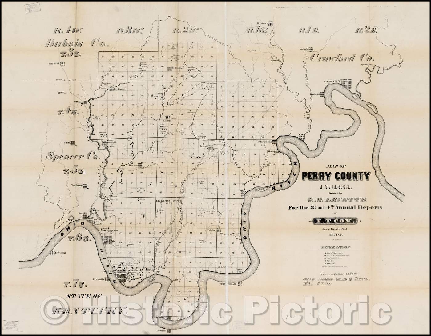 Historic Map - Map of Perry County Indiana, 1872, Braden & Burford - V ...