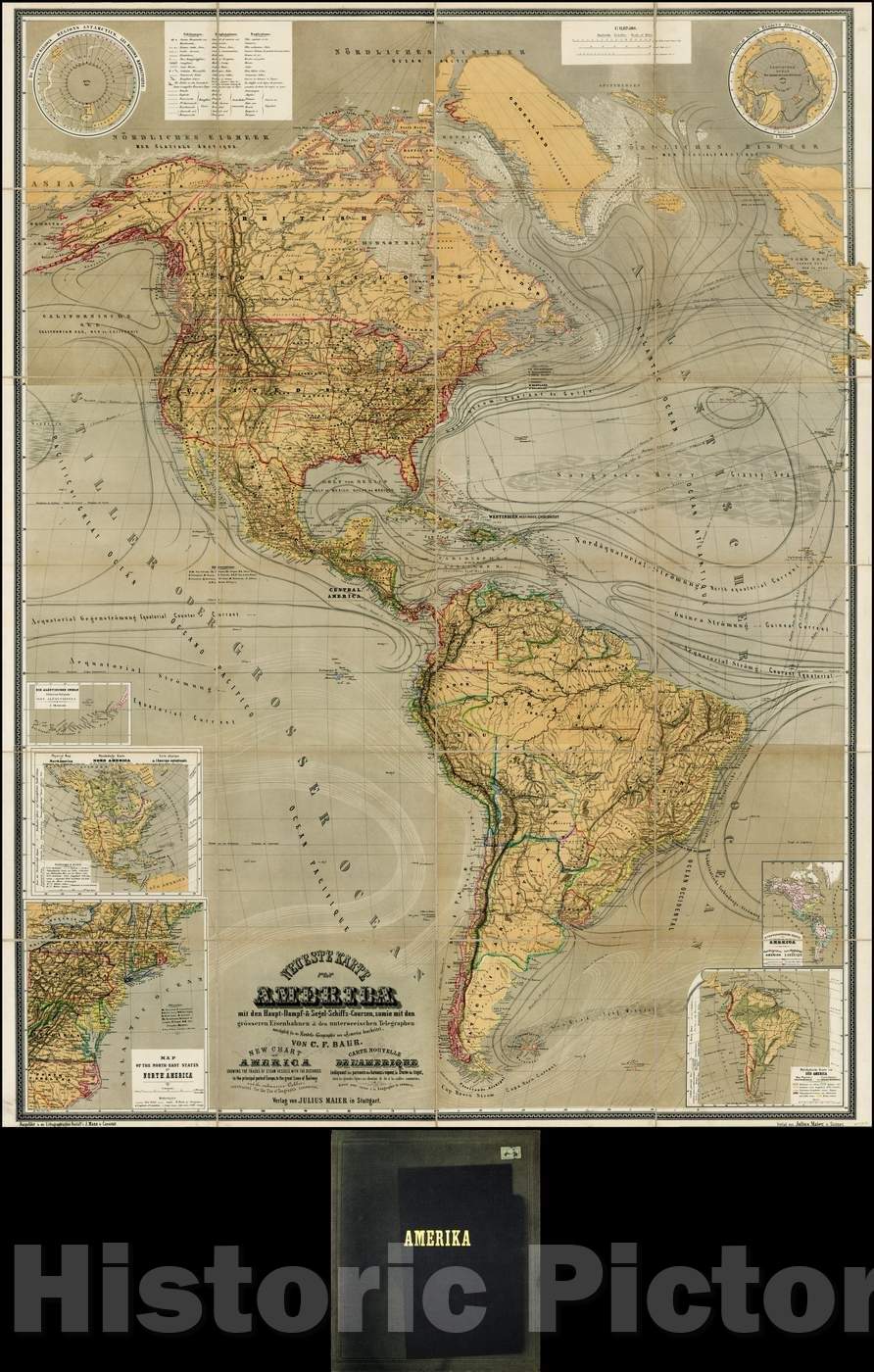 Historic Map - Neueste Karte von America, 1880, C. F. Baur - Vintage W ...